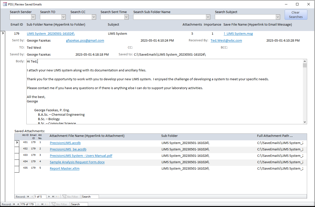 Email Management System – Precision Scientific Software