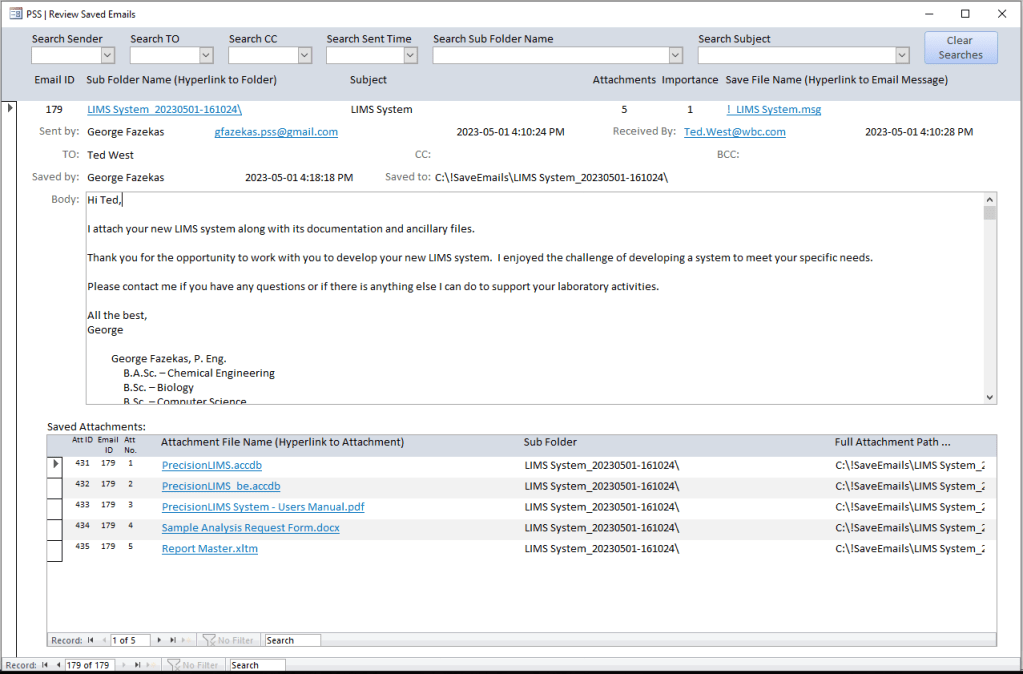 Email Management System – Precision Scientific Software